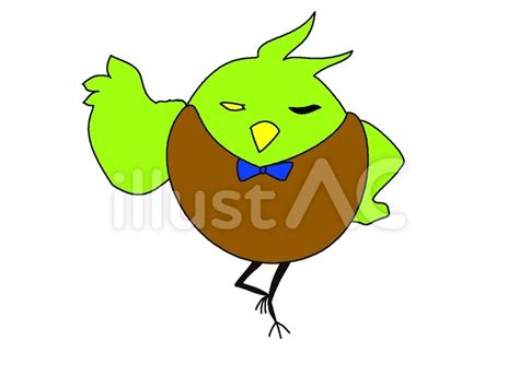 カッコつけてる鳥（緑）イラスト No 22182343／無料イラストフリー素材なら「イラストac」