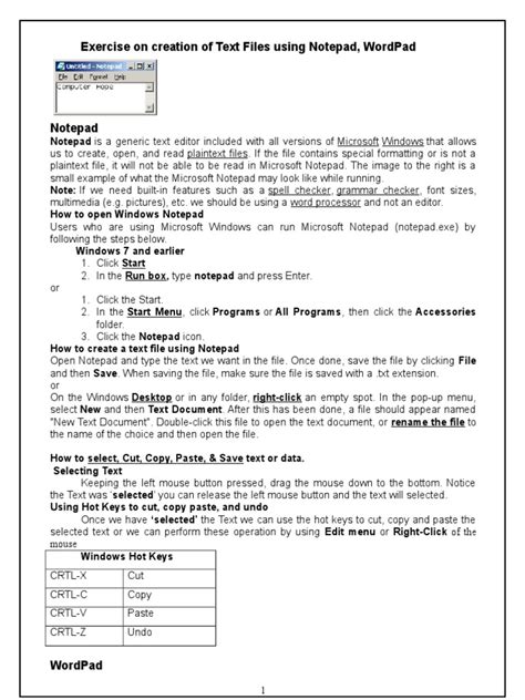 exercise on creation of text files using notepad wordpad pdf file