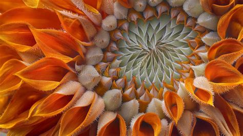 Close Up Of A Sunflower Head Revealing The Fibonacci Sequence Evident