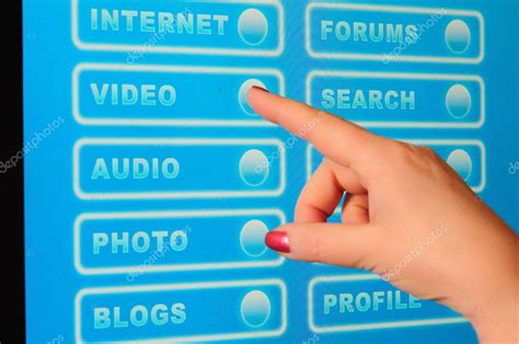 Woman Touching A Touchscreen By Finger Stock Photo York