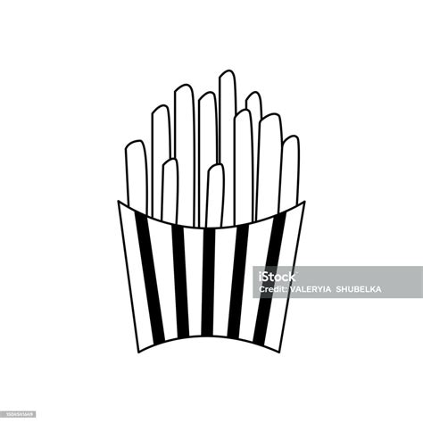 만화 감자 튀김 패스트 푸드 낙서 감자 칩 길거리 음식 개념 라인 아트 스케치 템플릿을 설명합니다 흑백 아이콘입니다 손으로 그린 그림은 흰색 배경에 분리되어 있다 0명에