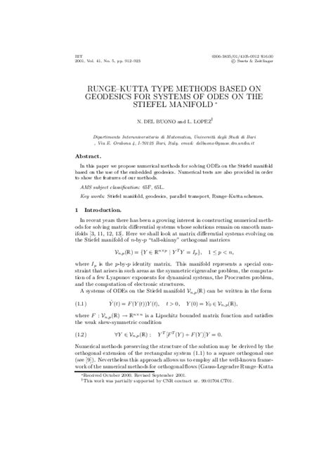 Pdf Runge Kutta Type Methods Based On Geodesics For Systems Of Odes