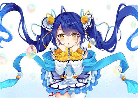 Aliasing Amamiya Kokoro Bell Blue Hair Blush Bubbles Dress Gradient