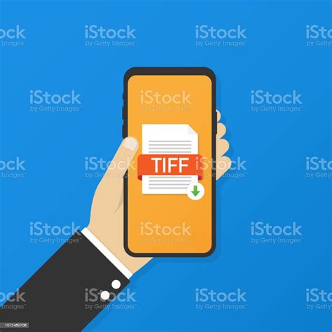스마트폰 화면에 Tiff 버튼을 다운로드 합니다 다운로드 문서 개념입니다 파일 Tiff 레이블 및 화살표 표지판 Toronto