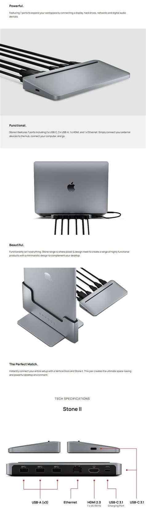 Brydge Stone II USB C Multi Port Laptop Desktop Hub For Mac Windows