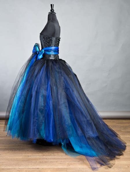 Black And Blue Long Gothic Burlesque Corset Prom Dress Uk