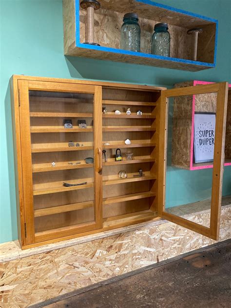 Hanging Display Glass Cabinets Blue Ticking