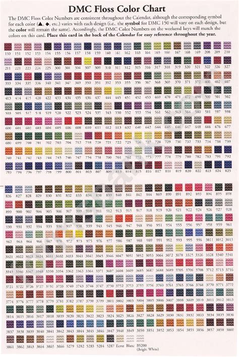 checklist free printable dmc color chart