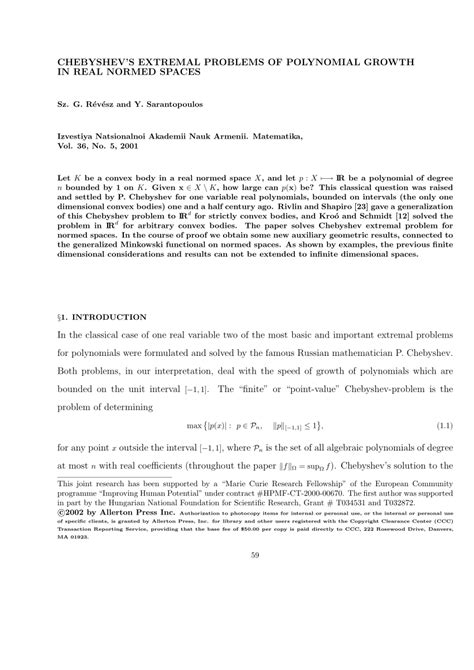 Pdf Chebyshevs Extremal Problems Of Polynomial Growth In Real Normed Spaces