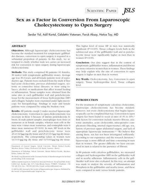 Pdf Sex As A Factor In Conversion From Laparoscopic Cholecystectomy