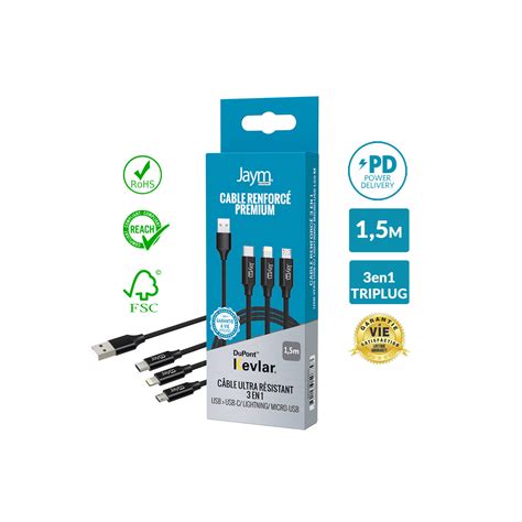 Cable Ultra RenforcÉ Triplug Usb Vers Lightning Micro Usb Type C 1
