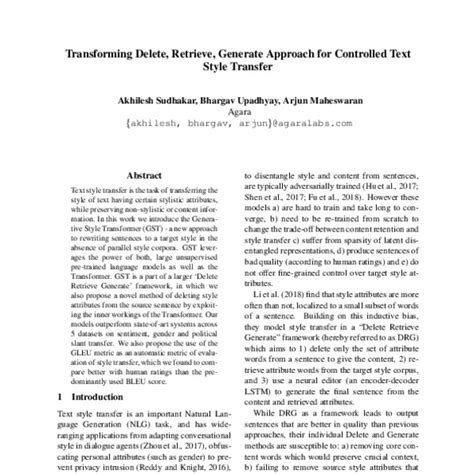 “transforming” delete retrieve generate approach for controlled text