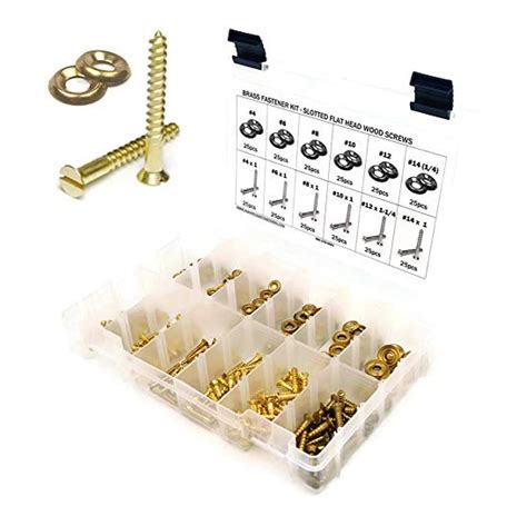 Brass Slotted Flat Head Wood Screw Kit With Countersunk Finishing Cup