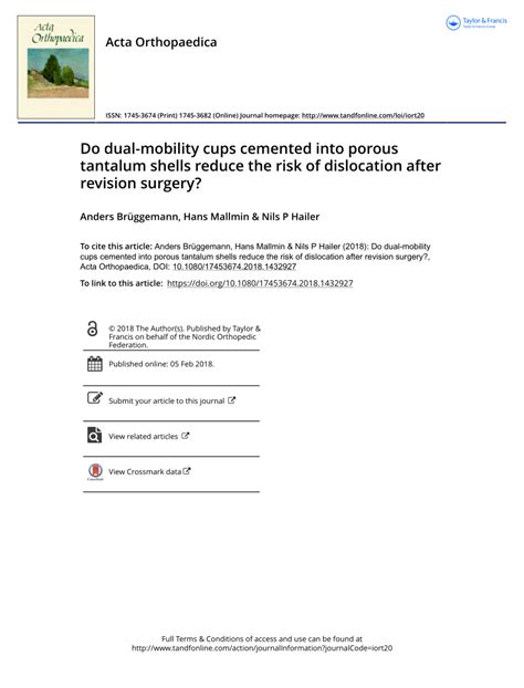 Pdf Do Dual Mobility Cups Cemented Into Porous Tantalum Shells Reduce The Risk Of Dislocation