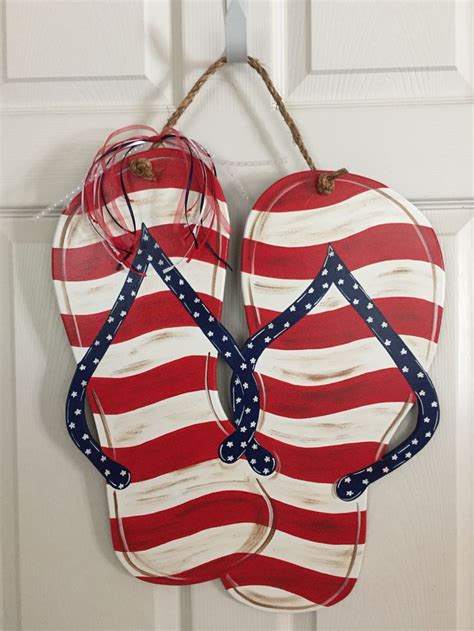Patriotic Flip Flops Door Hanger In Mdf Aprox 18 X 23 Wooden Door