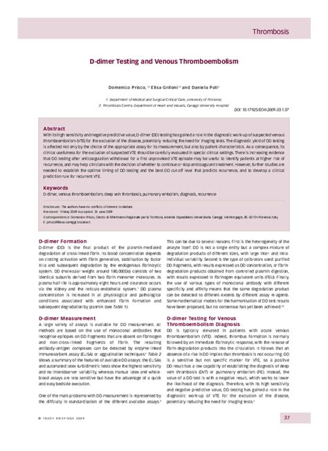 Pdf D Dimer Testing And Venous Thromboembolism