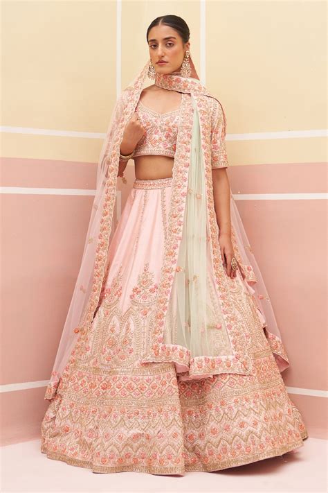 Buy Pink Raw Silk Embroidered Zardozi Broad V Thread And Sequin Lehenga