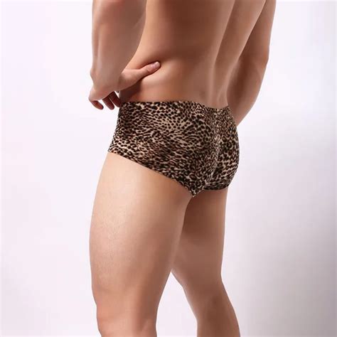 Breathable Sexy Mens Boxers Leopard Four Corner Underwear Men Bodysuit
