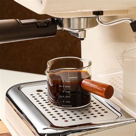 Espresso Shot Glass Measuring Cup Wooden Handle Double Spout Measuring