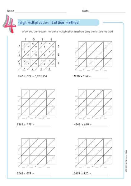 Lattice Multiplication Worksheets Pdf Printable Multiplication Tests