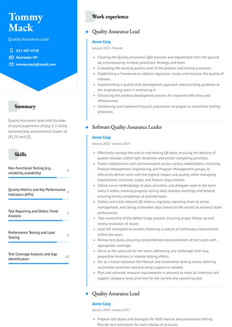 Quality Assurance Lead Resume Examples And Templates