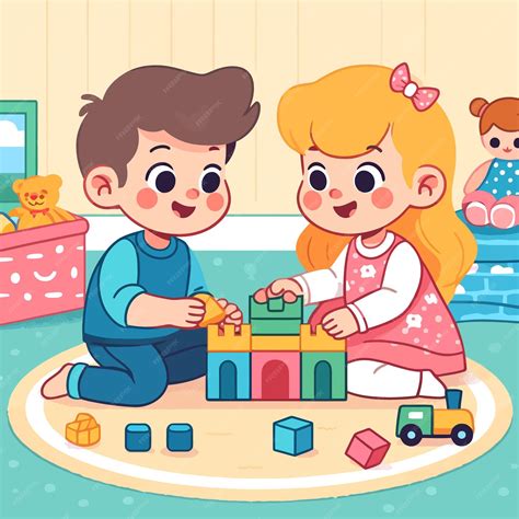 Premium Vector Cartoon Twin Siblings Brother And Sister Playing