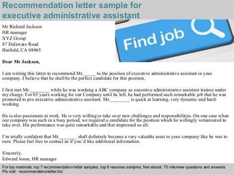 Executive Administrative Assistant Recommendation Letter