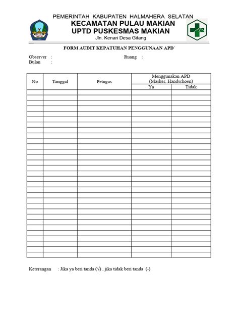 Form Audit Kepatuhan Penggunaan Apd 1 Pdf