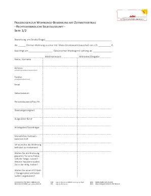 Ausfüllbar Online FRAGEBOGEN ZUR WOHNUNGS BEWERBUNG MIT ZEITMIETVERTRAG