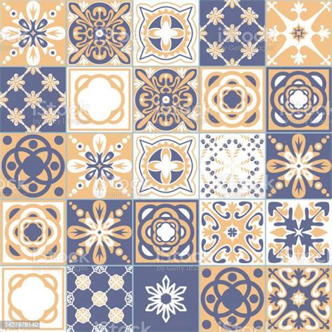 보라색 흰색 이음새가 없는 무늬 스페인어 Azulejo 타일 벡터 일러스트 레이 션 배경 주제에 대한 스톡 벡터 아트 및 기타