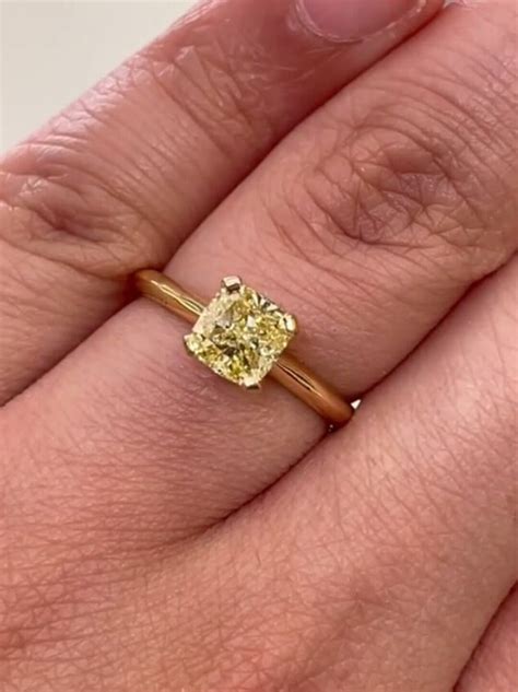 Canary Yellow Cushion Cut Moissanite Engagement Ring Fancy Yellow Ring