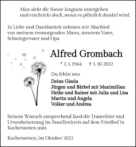 Traueranzeigen Von Alfred Grombach Trauerundgedenken De
