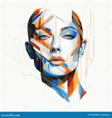 Abstract Geometric Portrait Futuristic Parallel Vector Futurism Stock Illustration