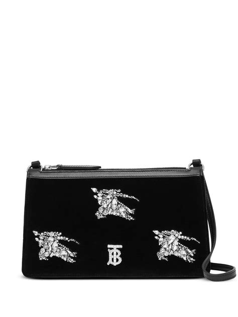 Burberry Crystal Embellished Mini Velvet Bag In Black Modesens