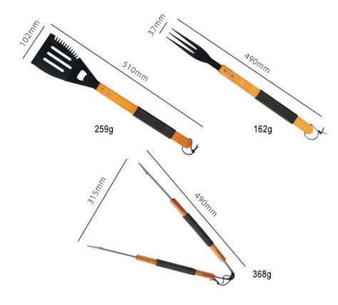 Black Coating Stainless Steel Piece Set Non Stick BBQ Tool Set With Wood Handle BBQ
