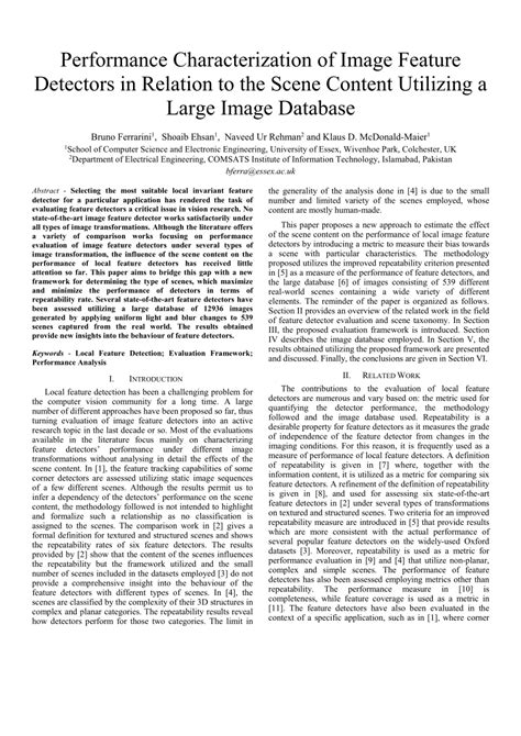 Pdf Performance Characterization Of Image Feature Detectors In Relation To The Scene Content