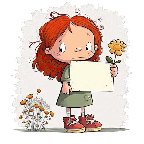 Ilustração De Uma Garota Ruiva Segurando Um Pôster Em Branco E Com