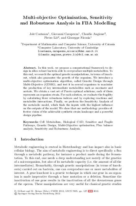Pdf Multi Objective Optimisation Sensitivity And Robustness Analysis