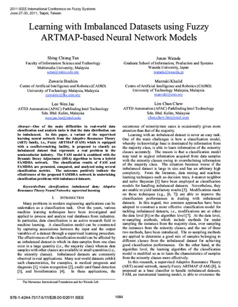 Pdf Learning With Imbalanced Datasets Using Fuzzy Artmap Based Neural