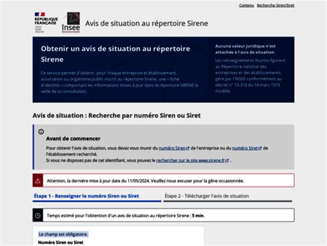 Bienvenue au avis situation sirene insee fr page Avis de situation au répertoire Sirene Insee