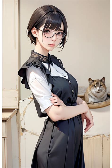 最高品質、傑作、高感度、高解像度、詳細な説明、眼鏡、ショートヘア、姿勢を合わせる、 Seaart Ai