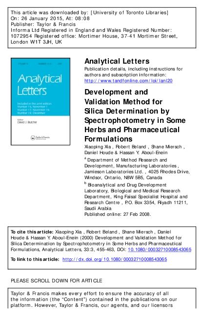 Pdf Development And Validation Method For Silica Determination By