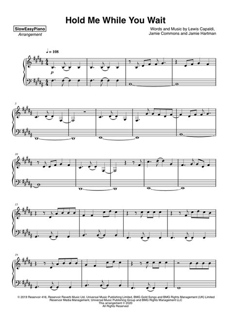 Lewis Capaldi Hold Me While You Wait Easy Claiverts Piano X
