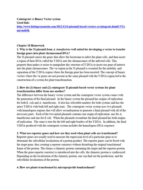 Cointegrate Vs Binary Vector System Docx Pdf Vector Molecular