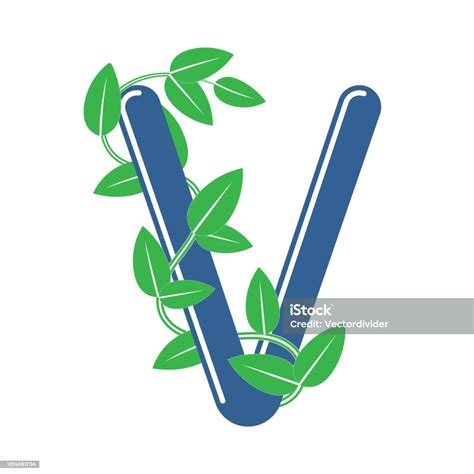 나뭇가지와 잎이 있는 꽃무늬 스타일의 편지 V 디자인 창조적 인 모노그램을위한 템플릿 요소 0명에 대한 스톡 벡터 아트 및 기타