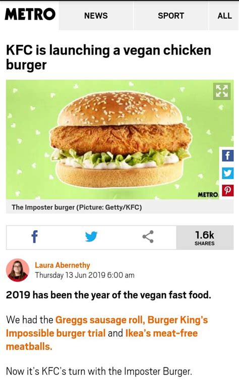 [news] Kfc Introducing New Vegan Chicken Burger R Vegan