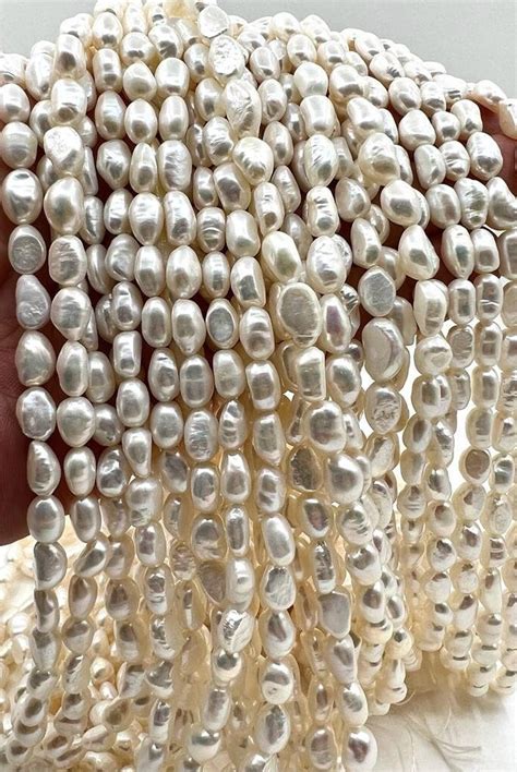 5 7mm Aaa White Long Nugget Freshwater Pearls Ivory White Nugget