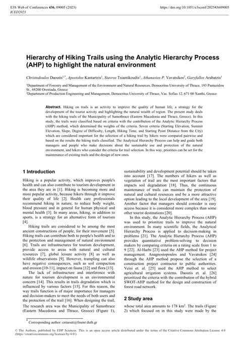 PDF Hierarchy Of Hiking Trails Using The Analytic Hierarchy Process AHP To Highlight The