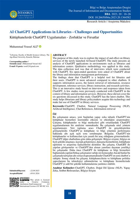 Pdf Ai Chatgpt Applications In Libraries Challenges And Opportunities Kütüphanelerde Chatgpt