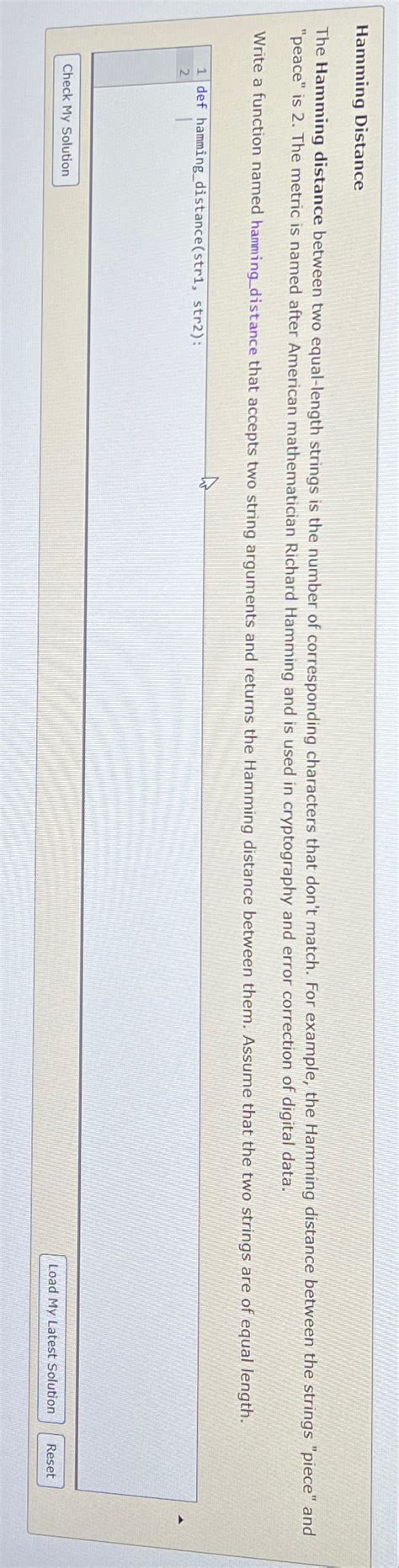 Solved Hamming Distance Peace Is 2 ﻿the Metric Is Named